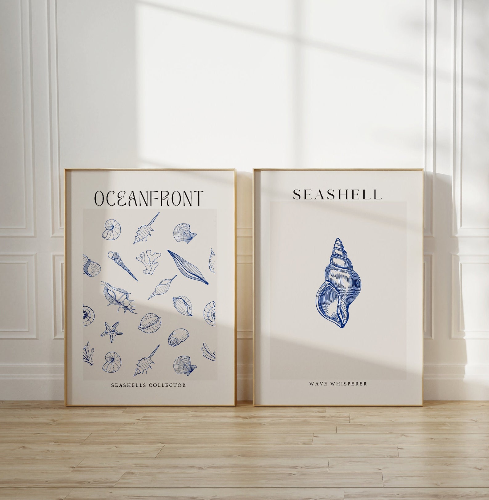 Seashell Digital Wall Art Set of 2, Blue Coastal Printable Art, Beach ...