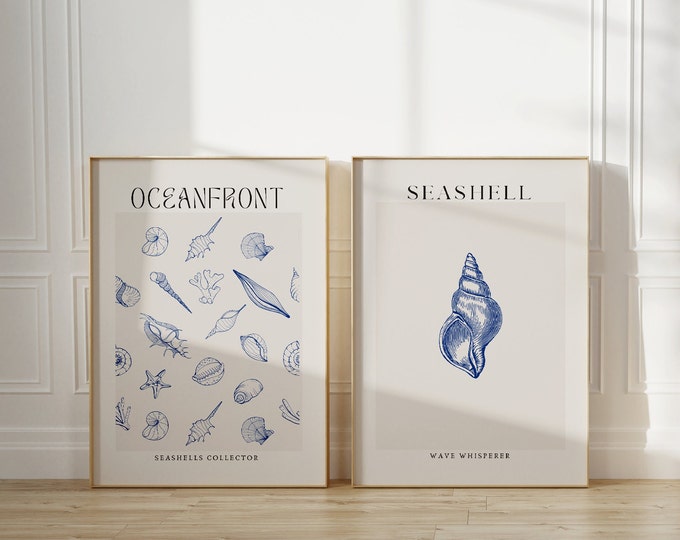 Ocean Set of 2 Prints, Marine Gallery Wall Art, Sea Shells Minimalist ...