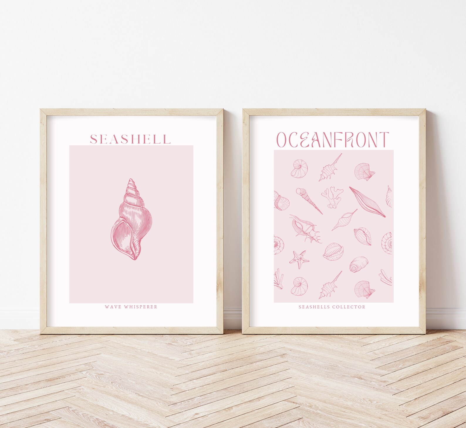 Pink Seashell Digital Art Set of 2, Beach House Gallery Wall, Aesthetic ...