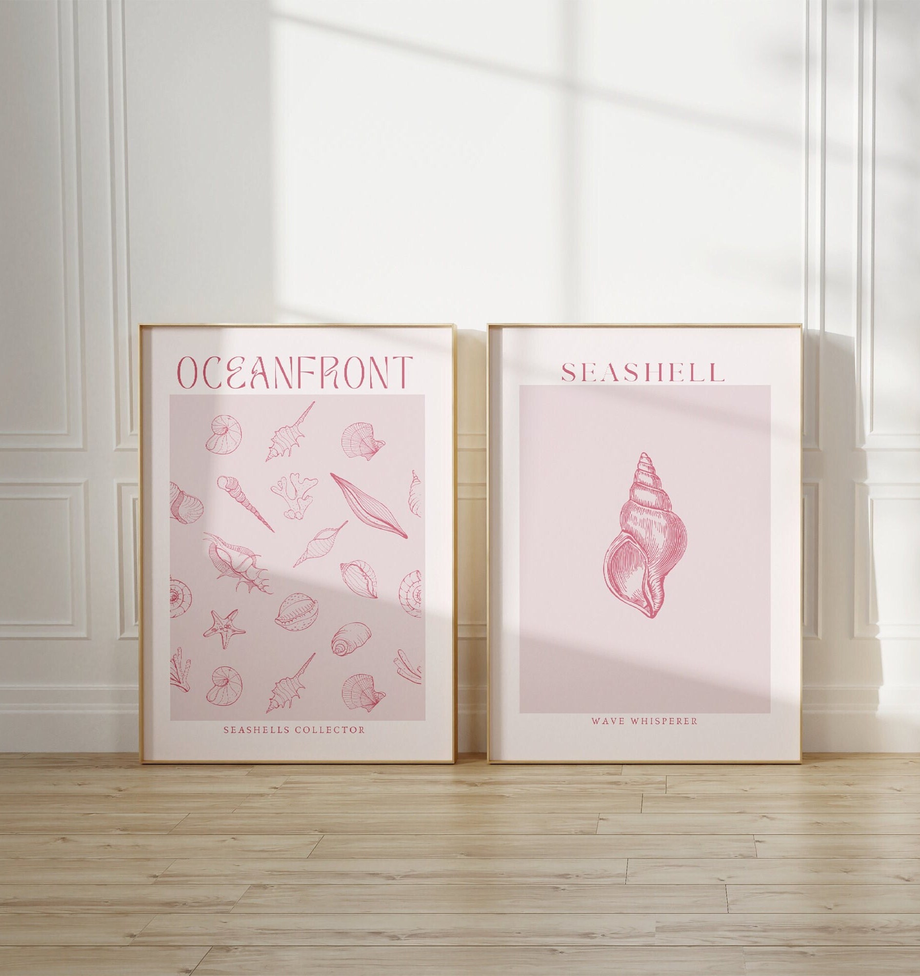 Pink Seashell Digital Art Set of 2, Beach House Gallery Wall, Aesthetic ...