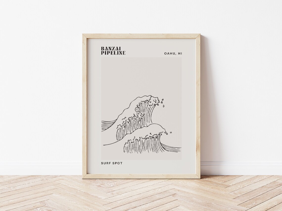 Ocean Wave Line Wall Art, Coastal Home Decor, Minimalist Beach Print ...