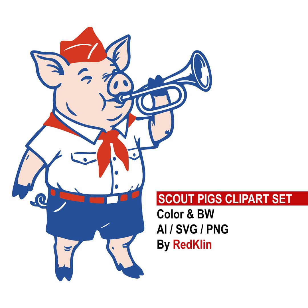 Scout Pig Characters | Cute Pig Scouts Clipart | Vector AI SVG PNG ...