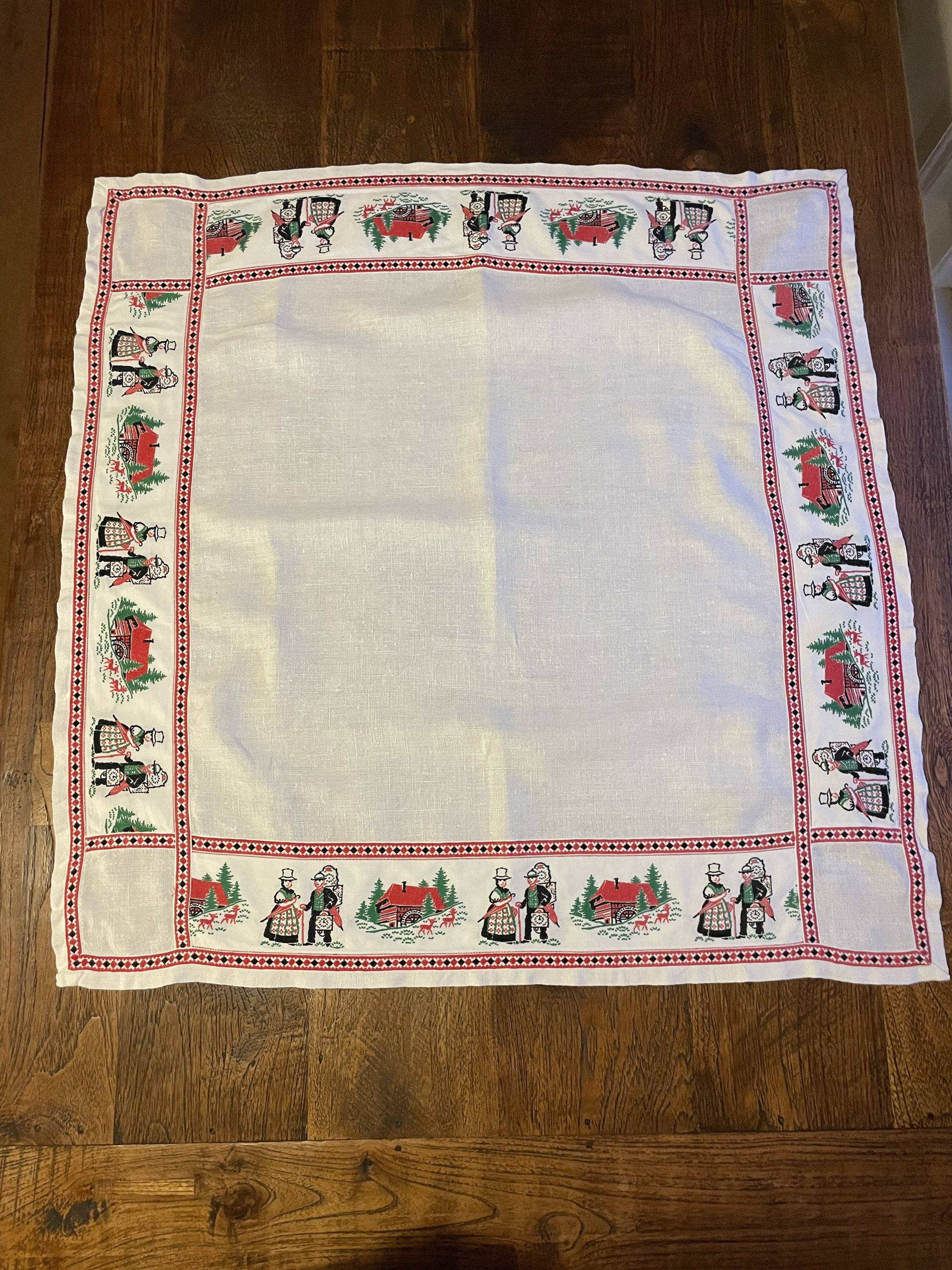 Delightful Pure White Small Vintage Linen Tablecloth With Embroidered ...
