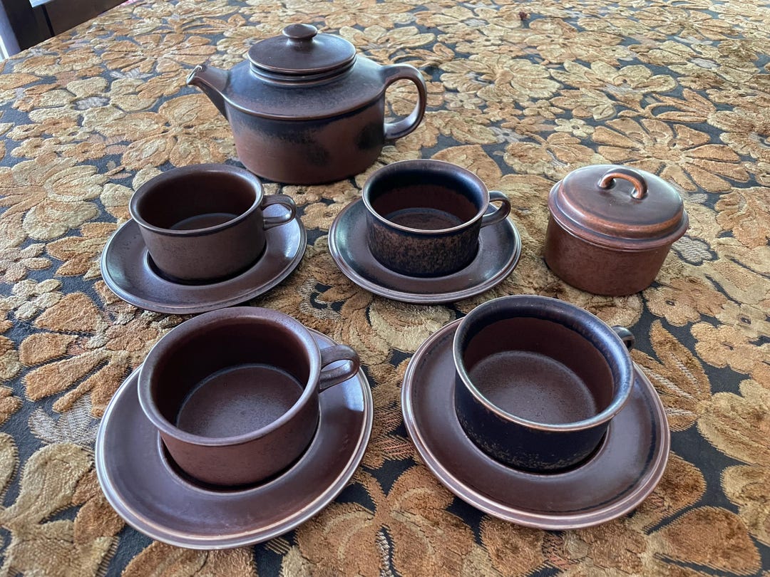 Arabia Stoneware Ruska Full Tea Set Including Tea Pot, 4 Cups and ...