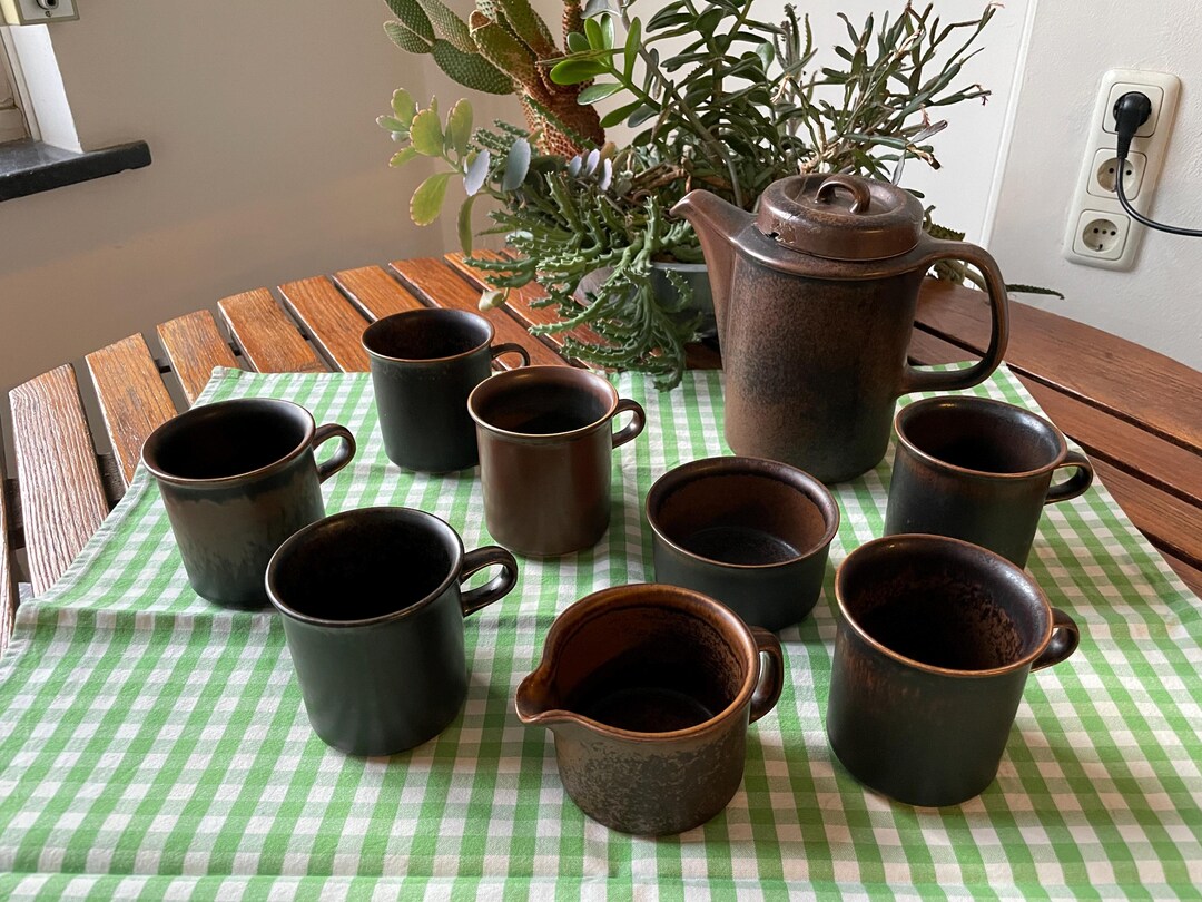 Arabia Stoneware Ruska Coffee Set: 6 Large Coffee Mugs/cups, Sugar Bowl ...