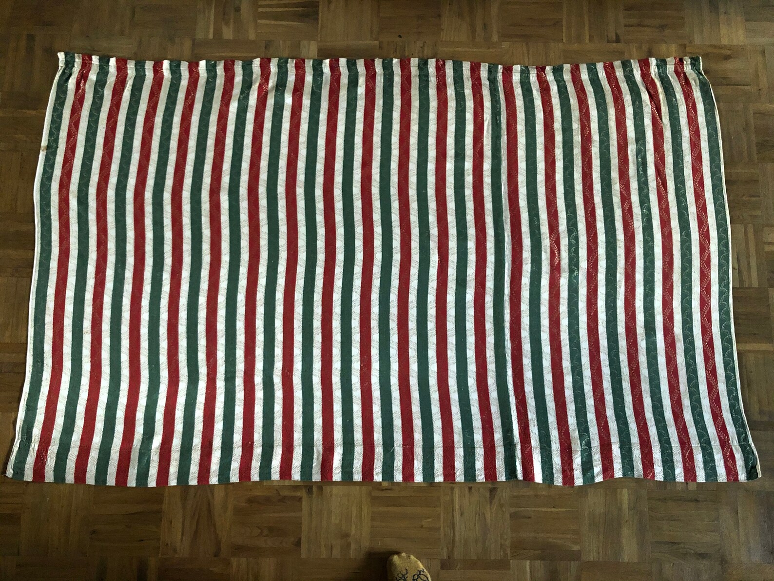 Vintage Silk Damask Curtains in Green and Red Regency Striped Design - Etsy