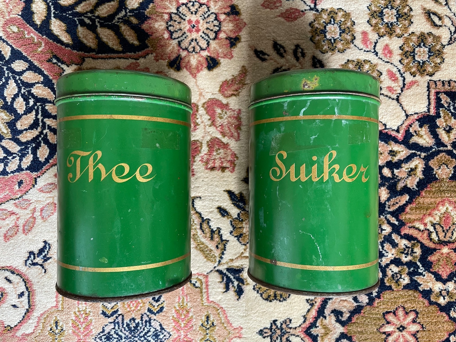 Antique Dutch Green Tea and Sugar Tins, Cylinder Shaped With Lids - Etsy