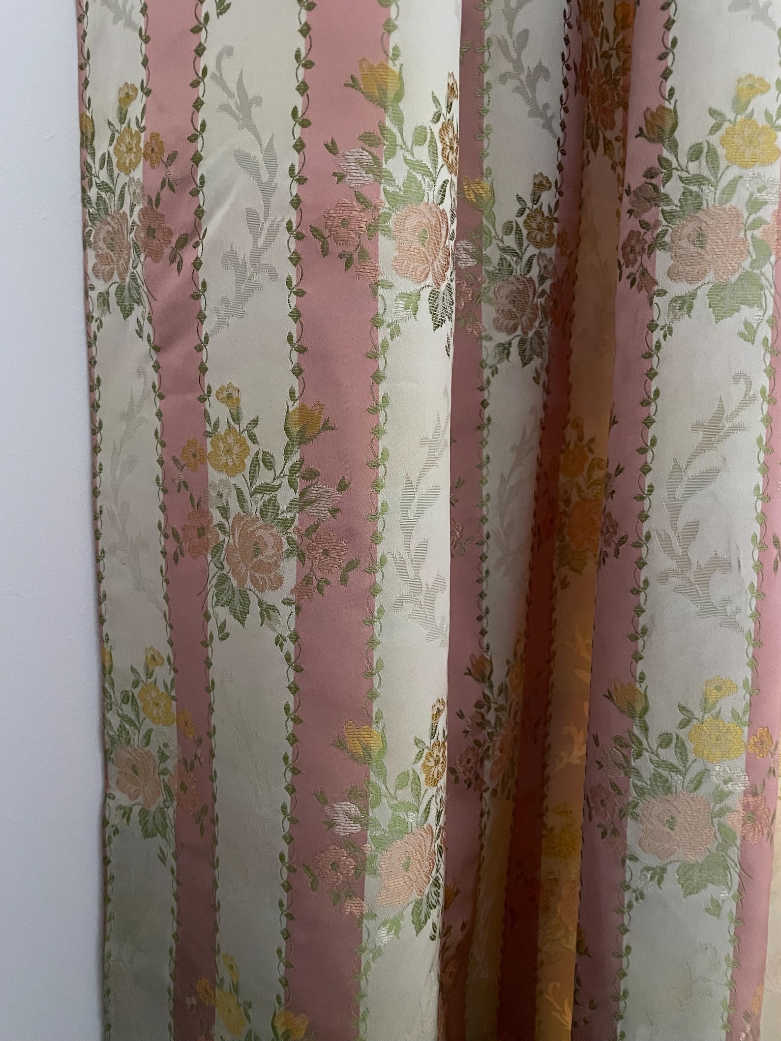 French Silk Damask Antique Curtains Dating From the 1800's, Pink and ...