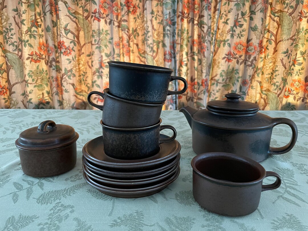 Arabia Stoneware Ruska Tea Set Including Tea Pot, 4 Cups and Saucers ...