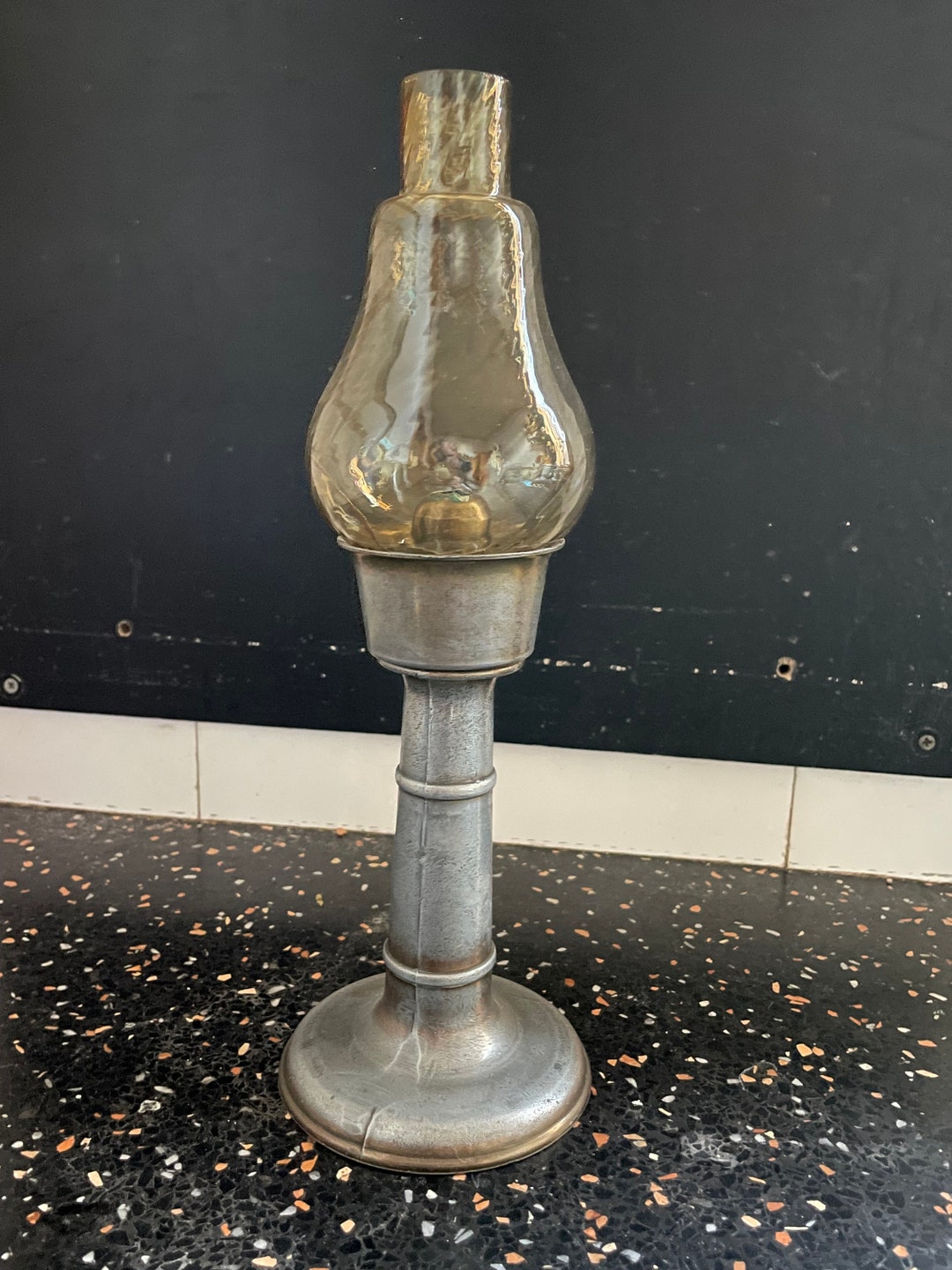 Tin Oil Lamp With Yellow Glass, Simplistic Design - Etsy