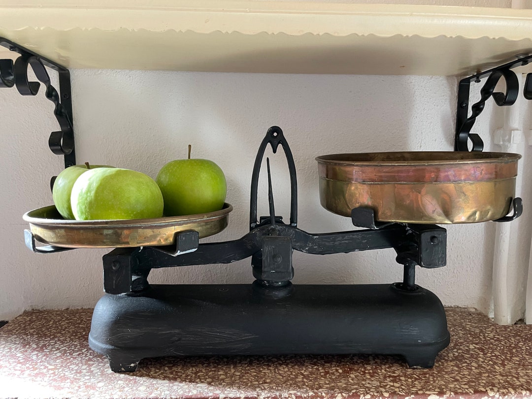 Antique Black Metal Kitchen Scale With Two Copper Dishes - Etsy