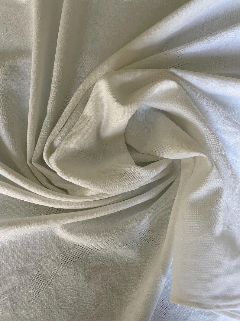 Vintage Table Cloth in White Embossed Cotton / Linen Mix With a Rose ...