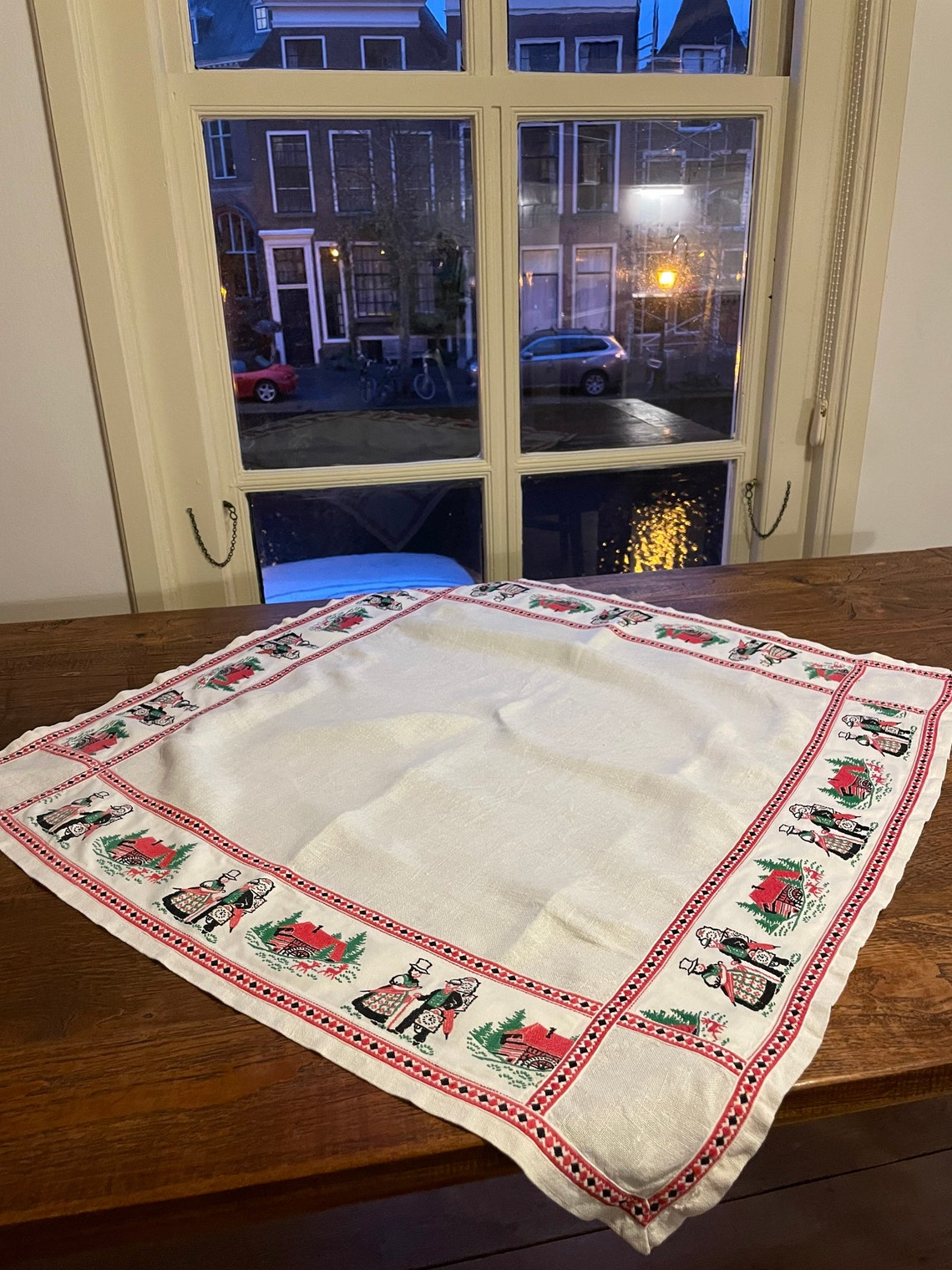 Delightful Pure White Small Vintage Linen Tablecloth With Embroidered ...