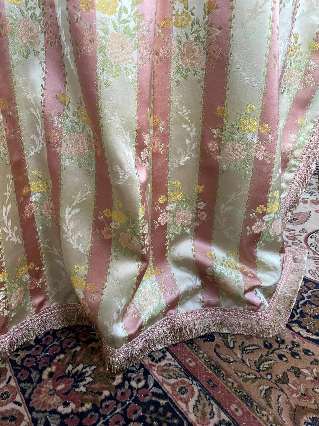 French Silk Damask Antique Curtains Dating From the 1800's, Pink and ...