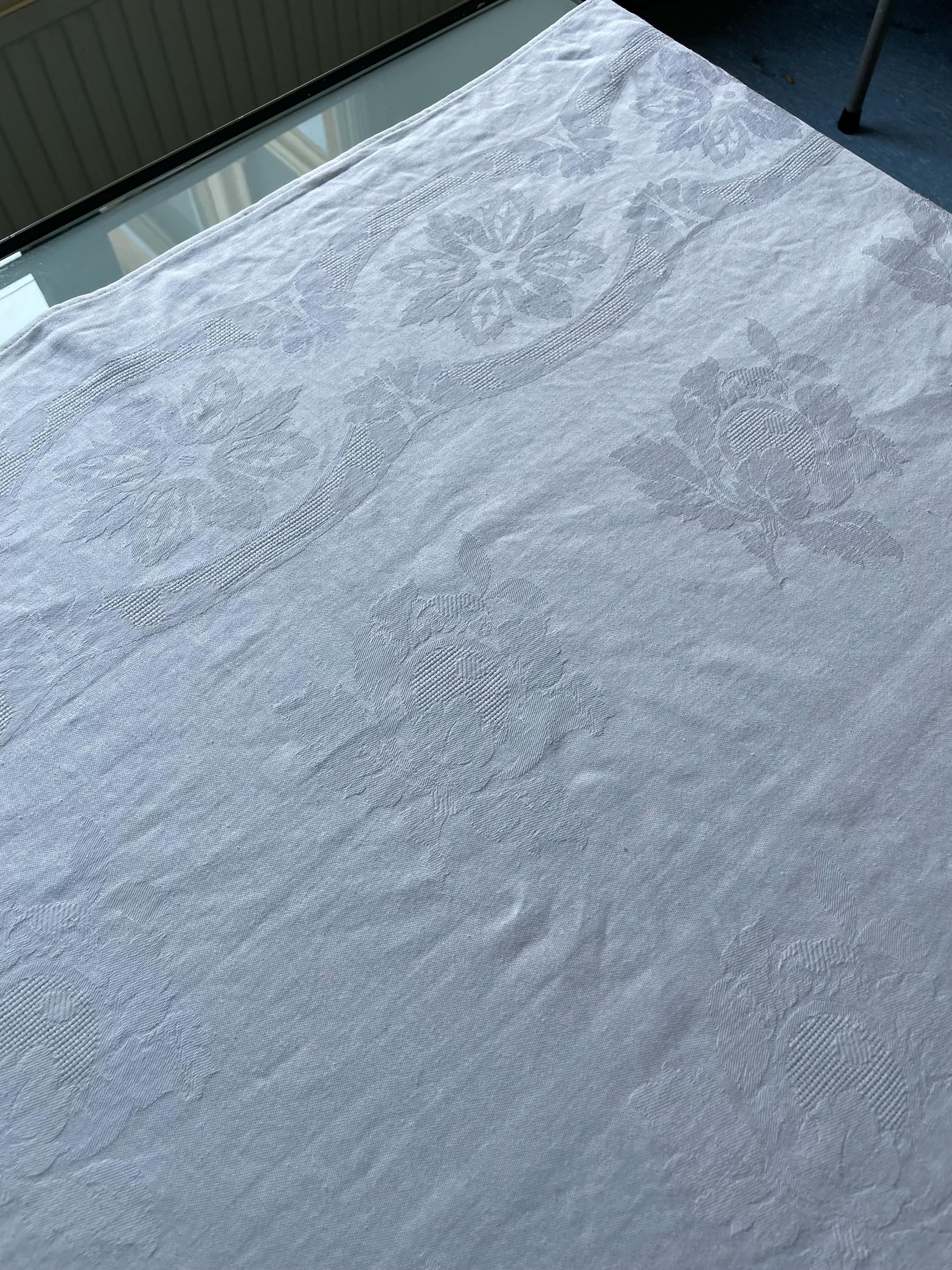 Vintage Table Cloth in White Embossed Cotton / Linen Mix With a Rose ...