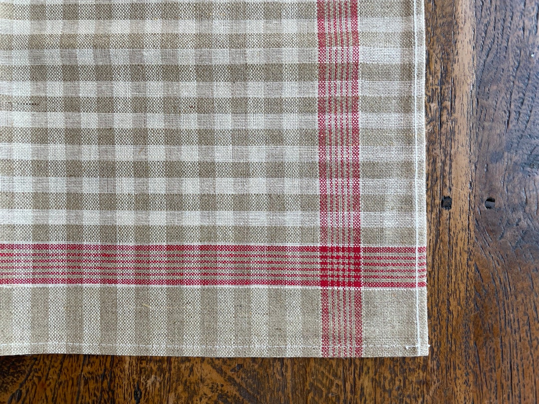 Set of Four Large French Vintage Napkins of a Beautiful Brown and Red ...
