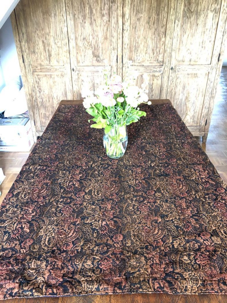 Antique Woven Table Cloth in Dramatic Colours of Black, Red and Gold - Etsy