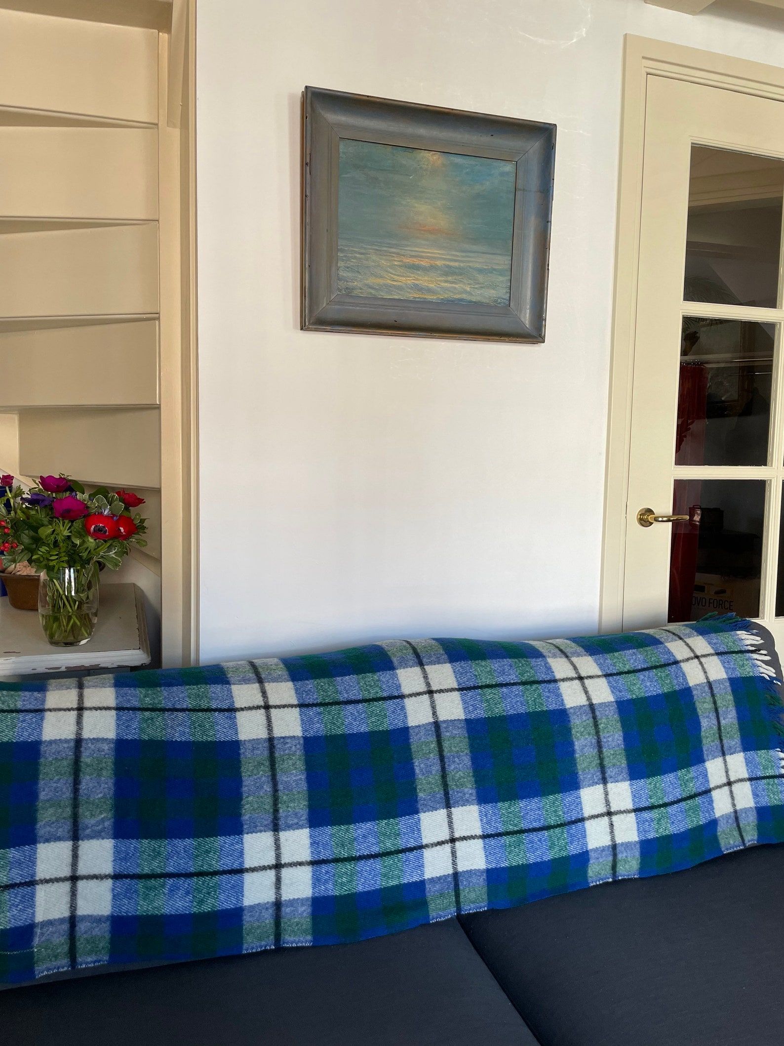 Beautiful Woollen Vintage Check Blanket in Blue, Green, White and Black ...