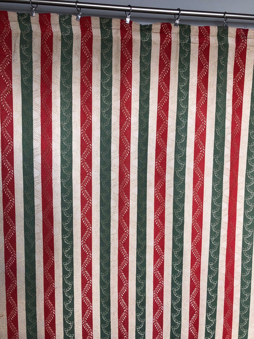 Vintage Silk Damask Curtains in Green and Red Regency Striped Design - Etsy