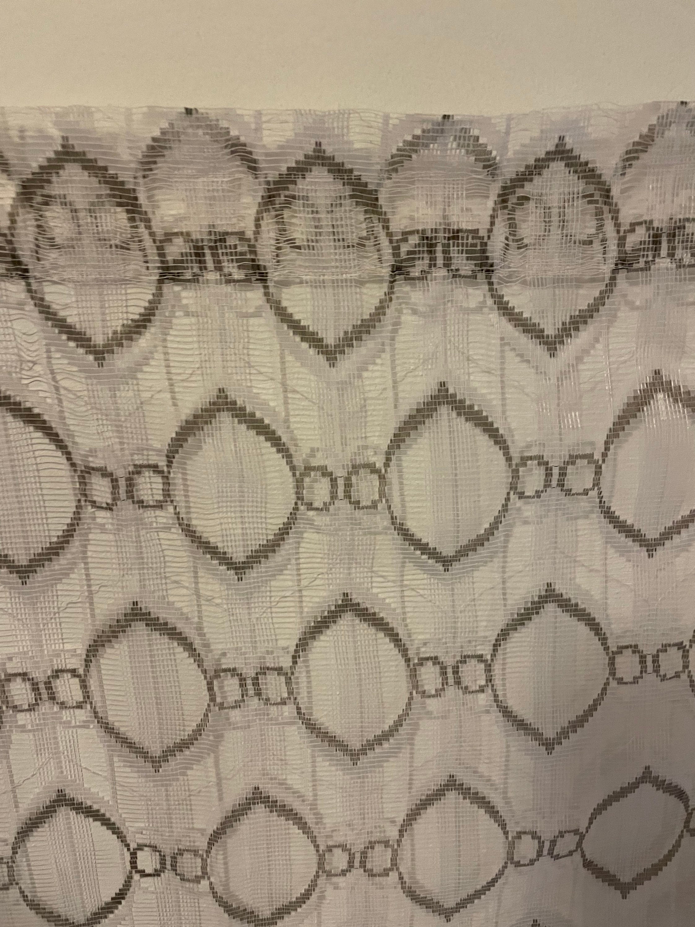 White Lace Curtains With a Brown Hexagon Pattern, Slotted Heading and ...