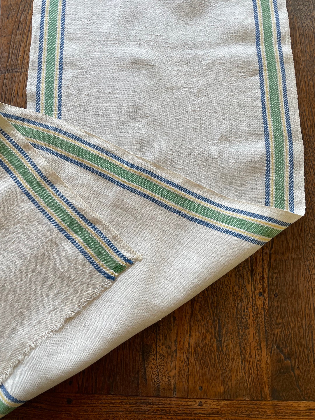 Mangle Cloth Antique With Blue and Green Stripes, Linen Fabric From the ...