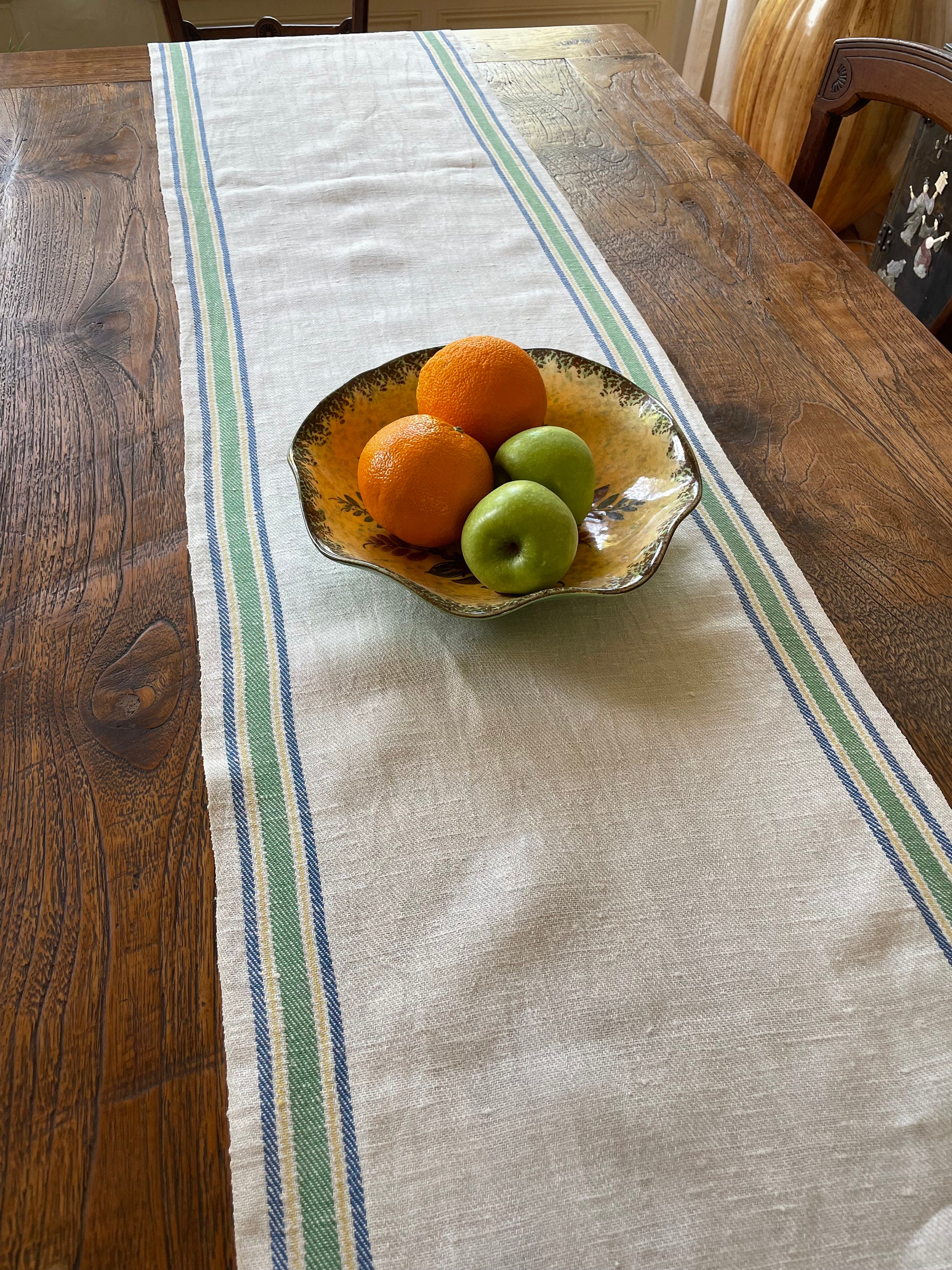 Mangle Cloth Antique With Blue and Green Stripes, Linen Fabric From the ...