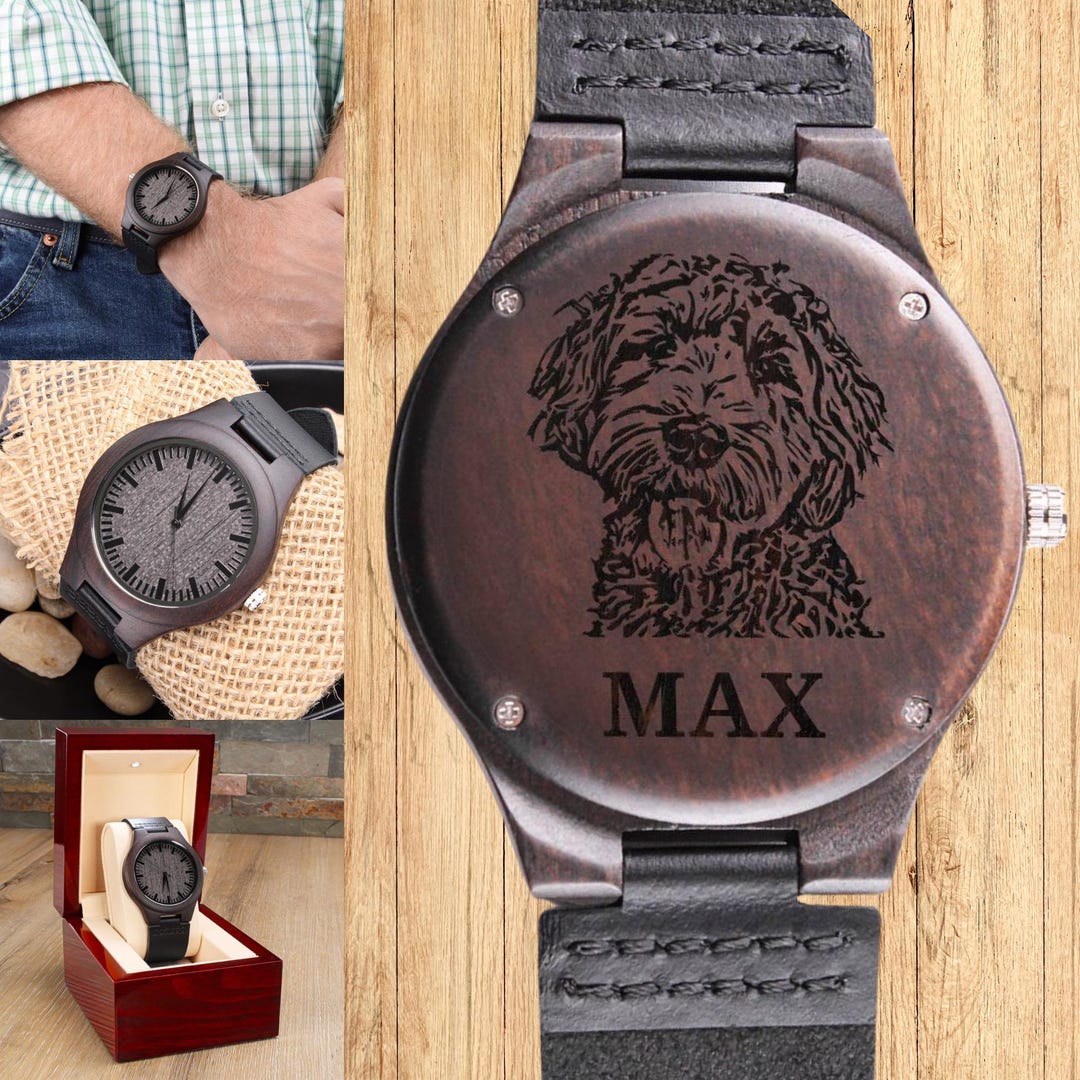 Custom Pet Portrait Engraved Watch, Wood Watch Dog Memorial, Custom Dog ...