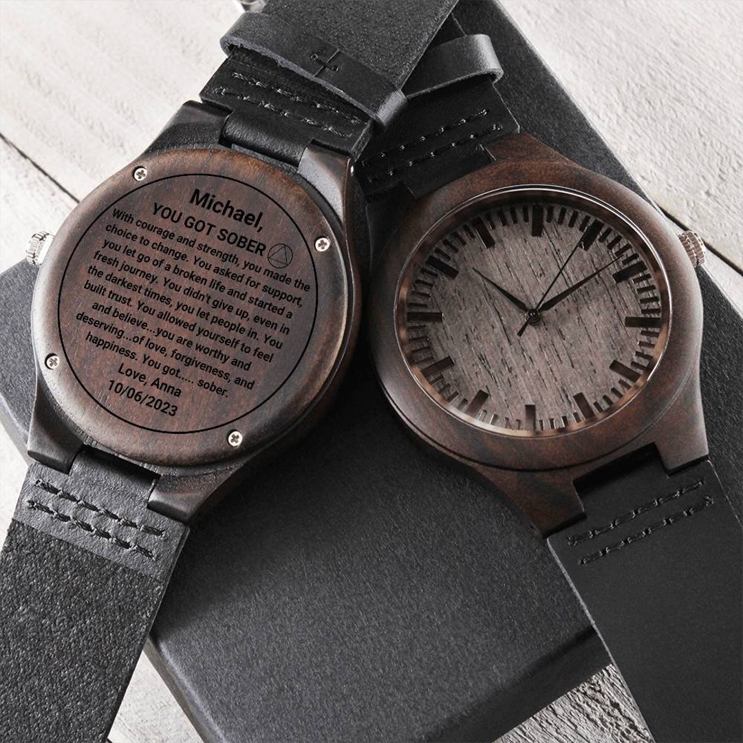 Personalized Sobriety Gift for Men, Engraved Wooden Watch, Sobriety ...