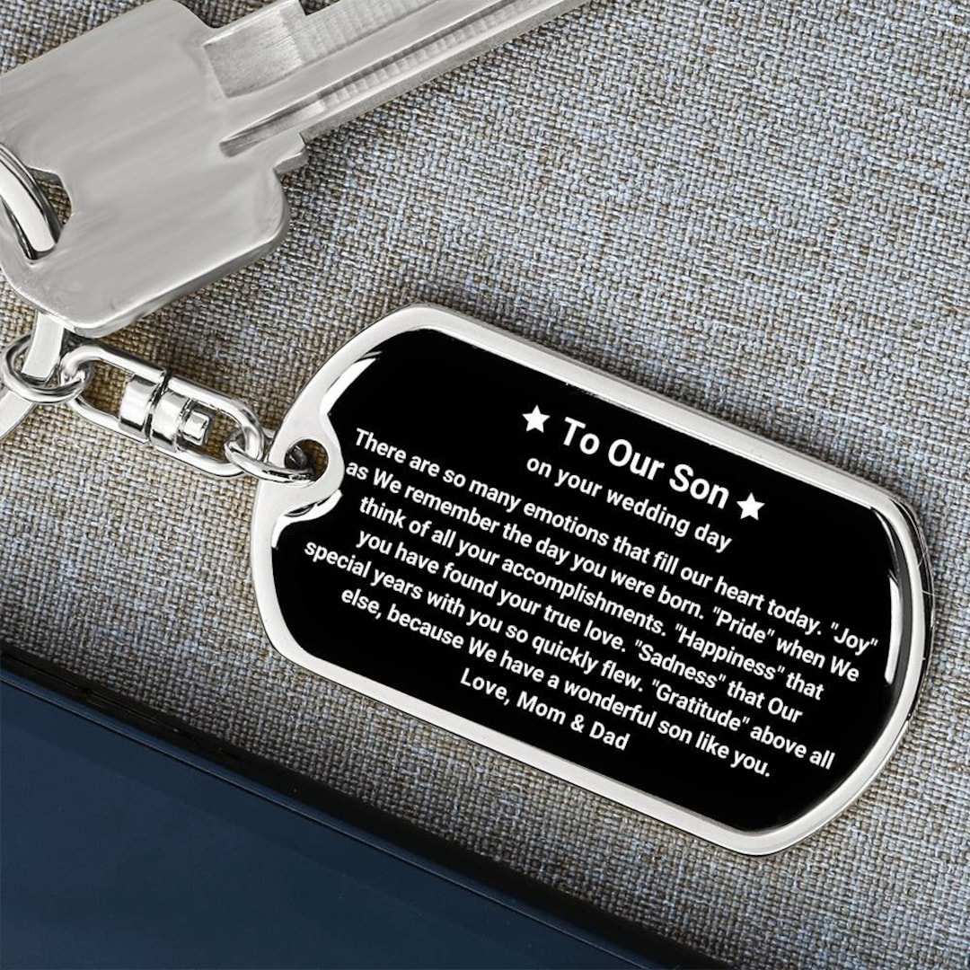 Personalized Gift for Son on His Wedding Day, Dog Tag Keychain, Parents ...