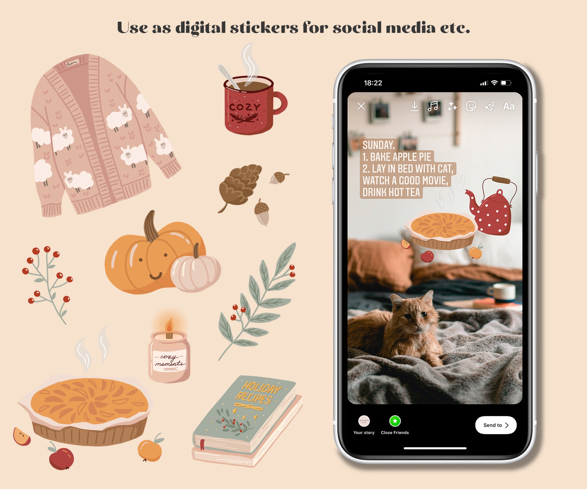 Cozy Autumn Printable Stickers, Instagram Story Stickers, Happy Fall ...