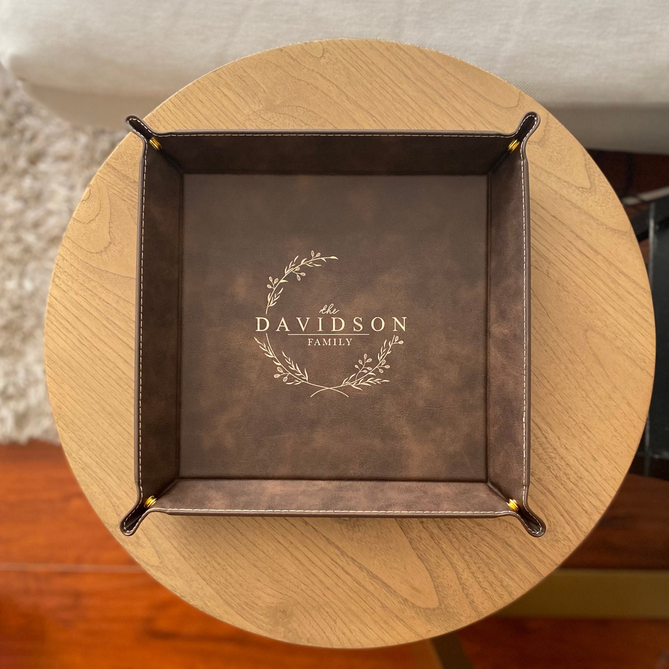 Personalized Catch All, Leather Catchall Tray, Engraved Vegan Leather ...