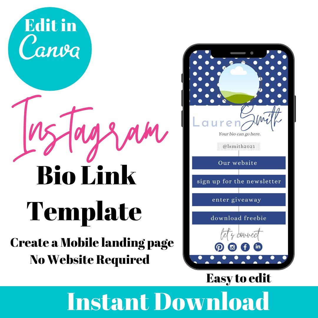 Instagram Landing Page Link in Bio Template Canva Template | Etsy