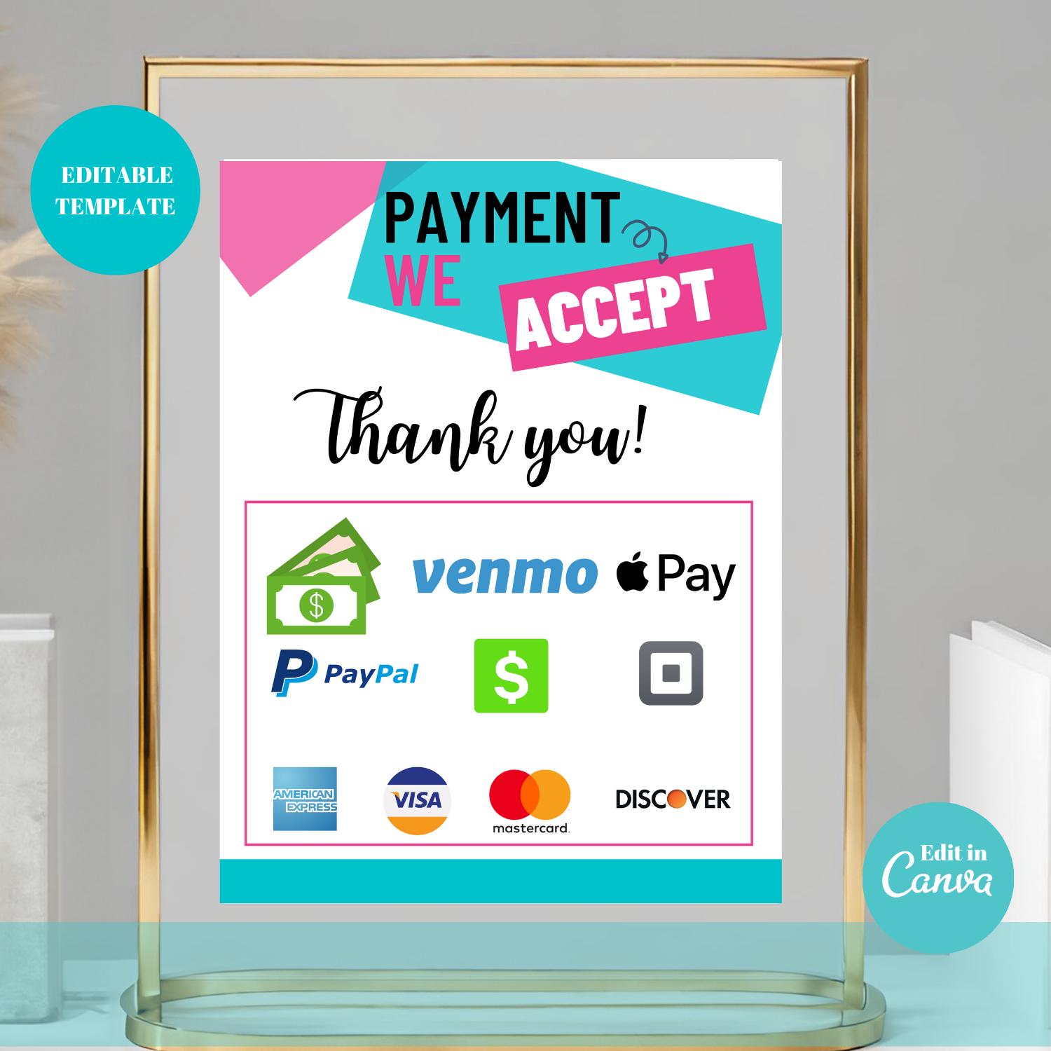 Colorful Payment Type Sign: Customizable Canva Template (digital ...