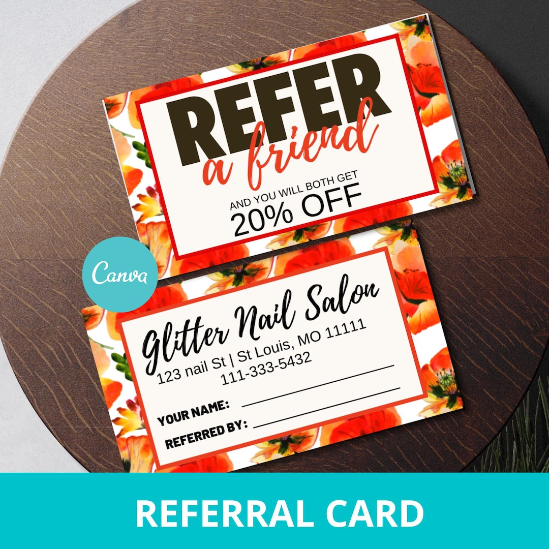 Floral Refer a Friend Card Template | Editable Canva Referral Card ...
