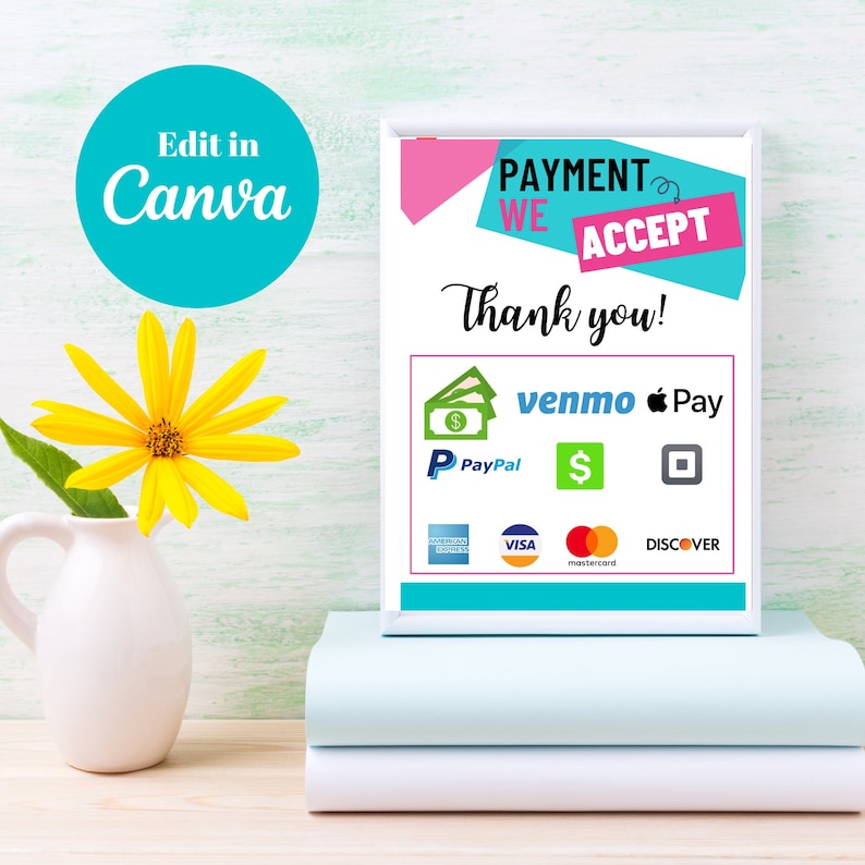 Colorful Payment Type Sign: Customizable Canva Template (digital ...