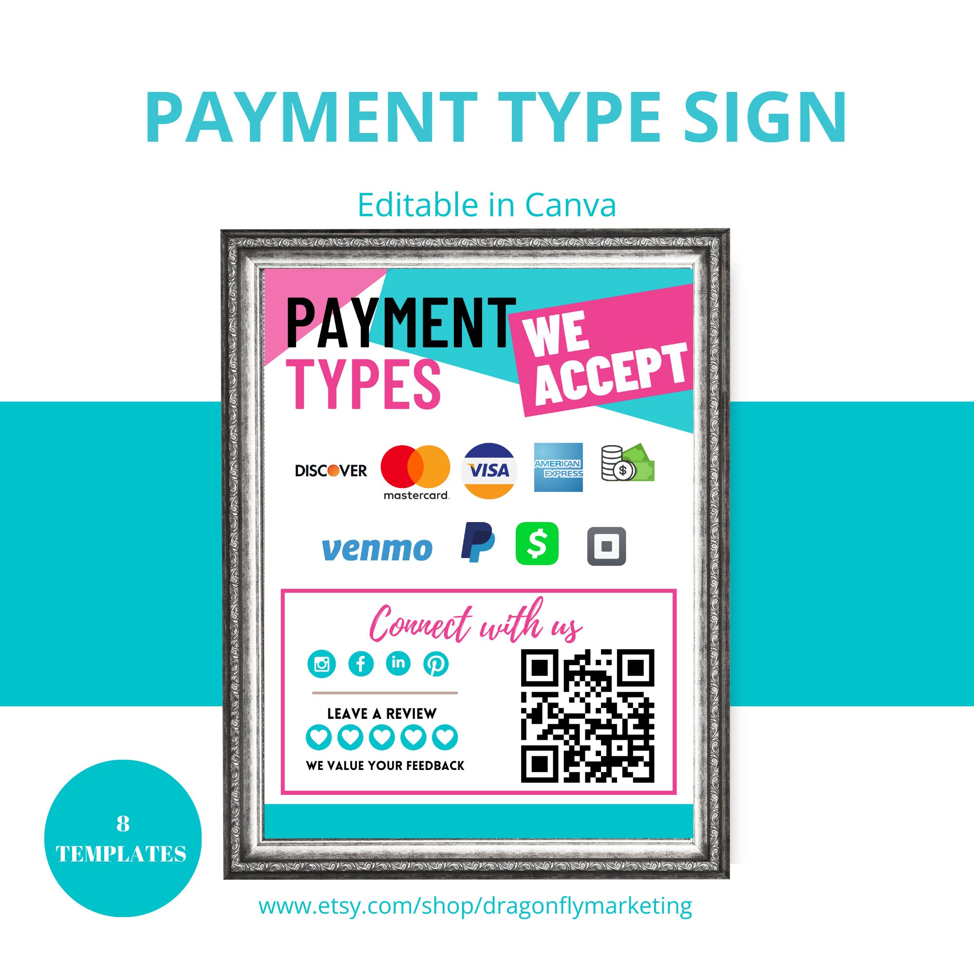 Payment Type Canva Template Bundle: QR Code Options (8 Templates) - Etsy
