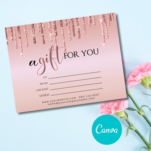Rose Gold Gift Voucher, Canva Template, Editable Gift Card ...