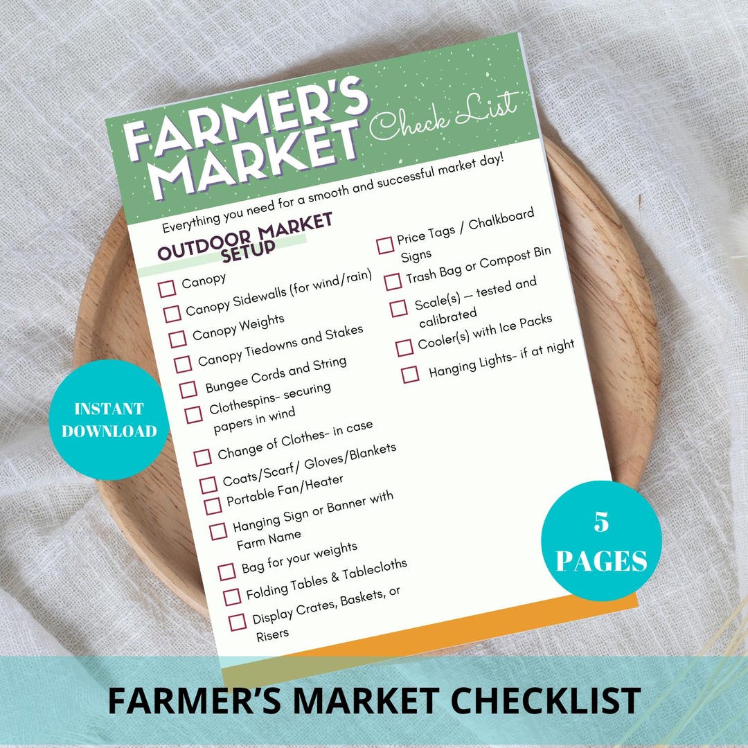 Farmers Market Checklist | Vendor Booth Setup List | Printable Market ...