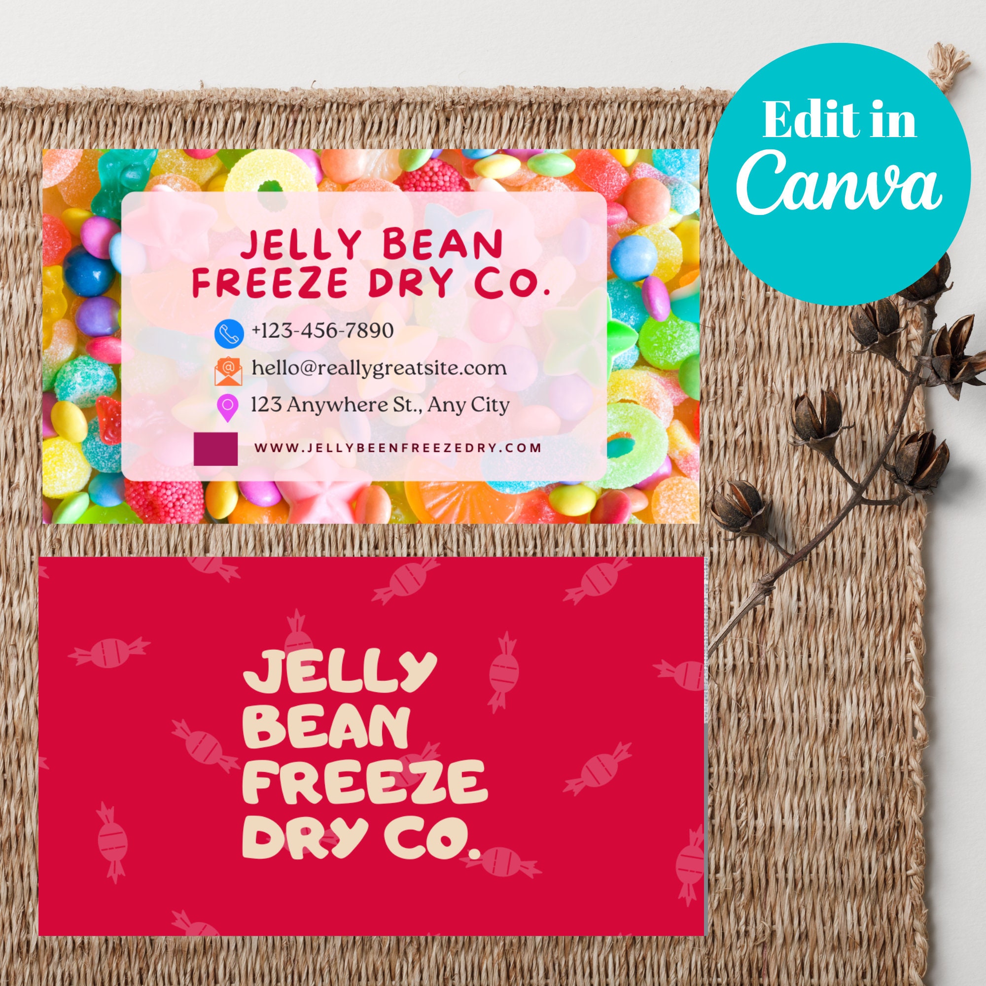 Freeze Dry Candy Business Card, Canva Business Card Template, Editable ...