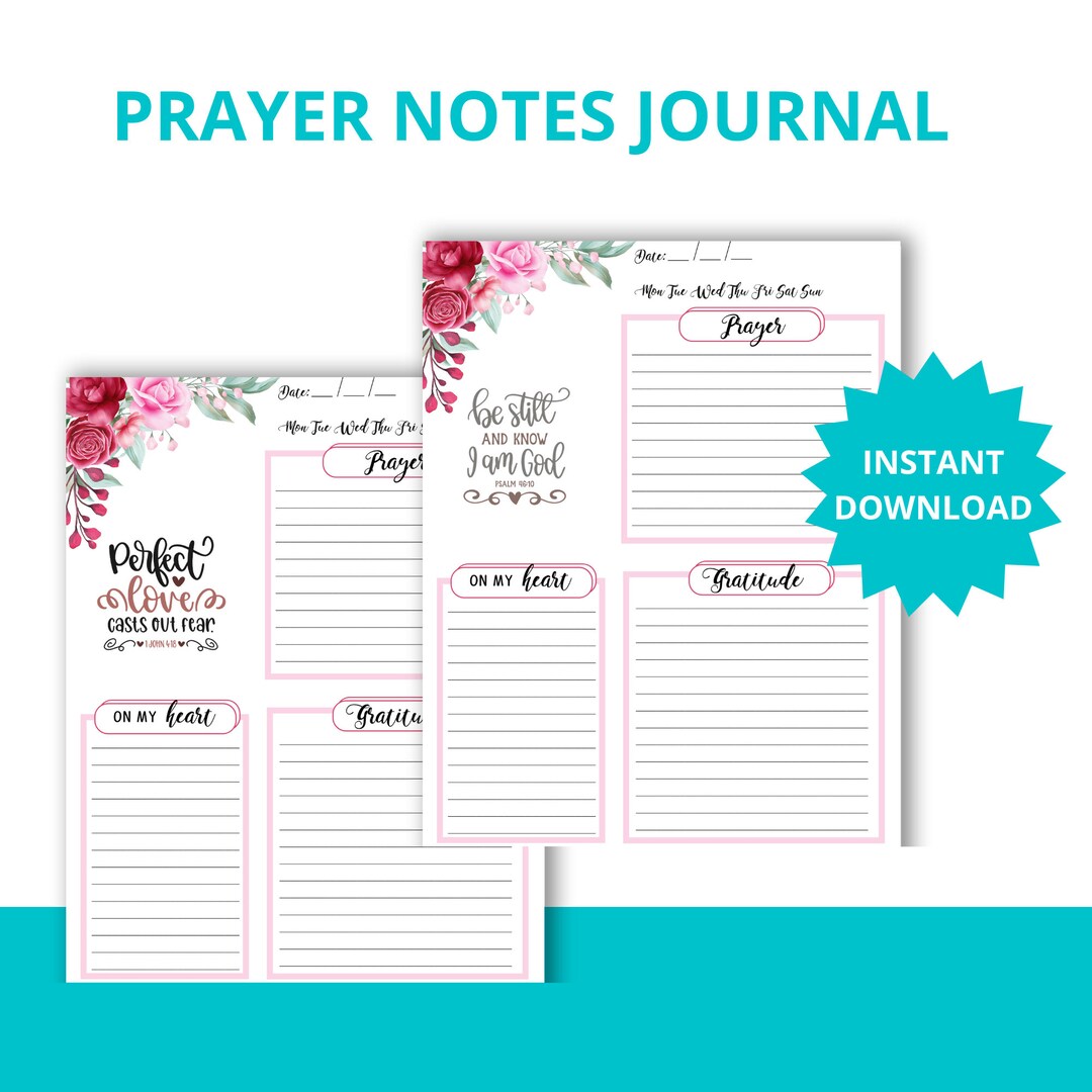 Prayer Journal Printable, Daily Prayer Notes, Scripture Reflection ...
