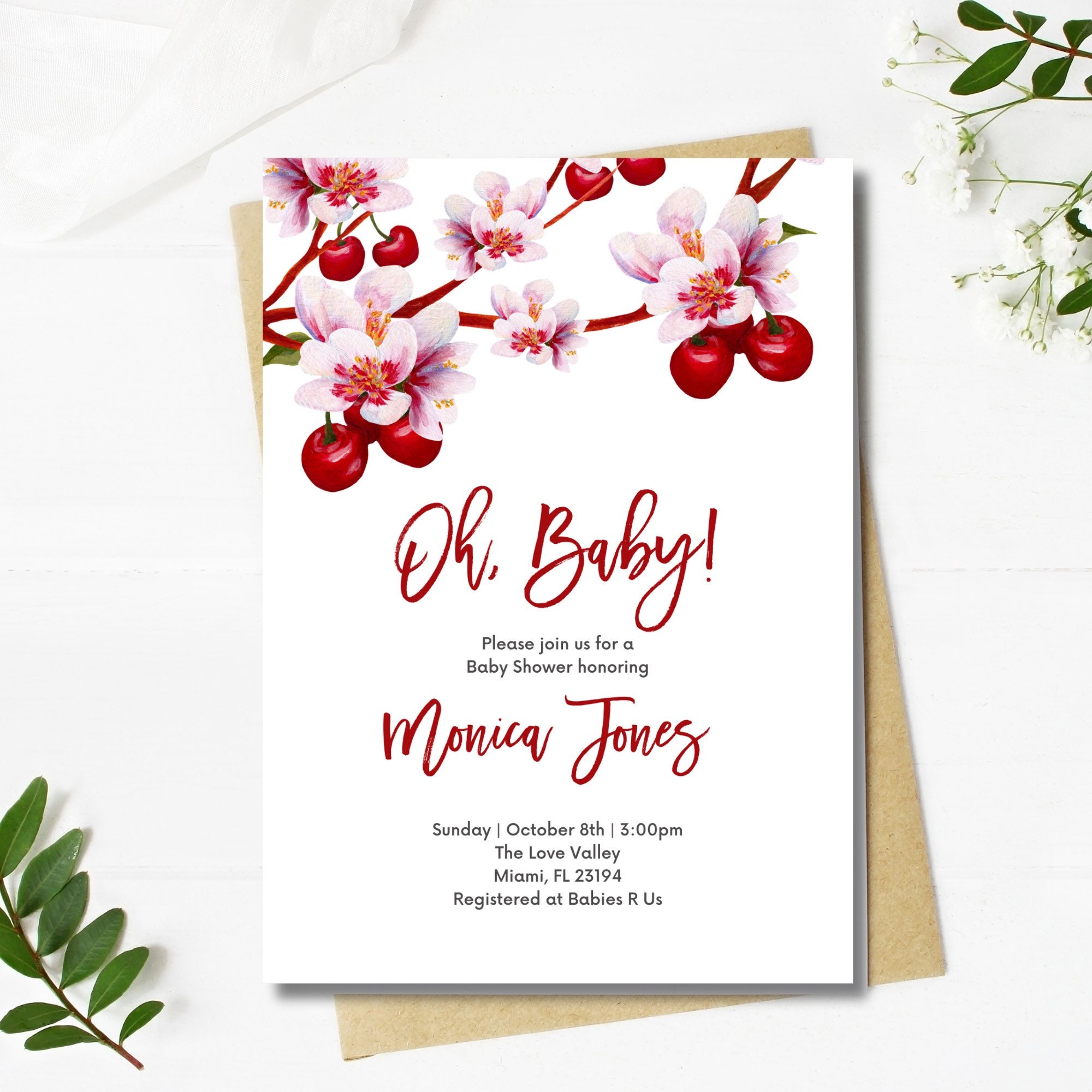Cherry Blossom Baby Shower Invitation,editable Baby Shower Invitation ...