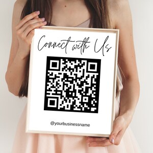 Connect With Us QR Code Sign: Black & White Canva Template (digital ...