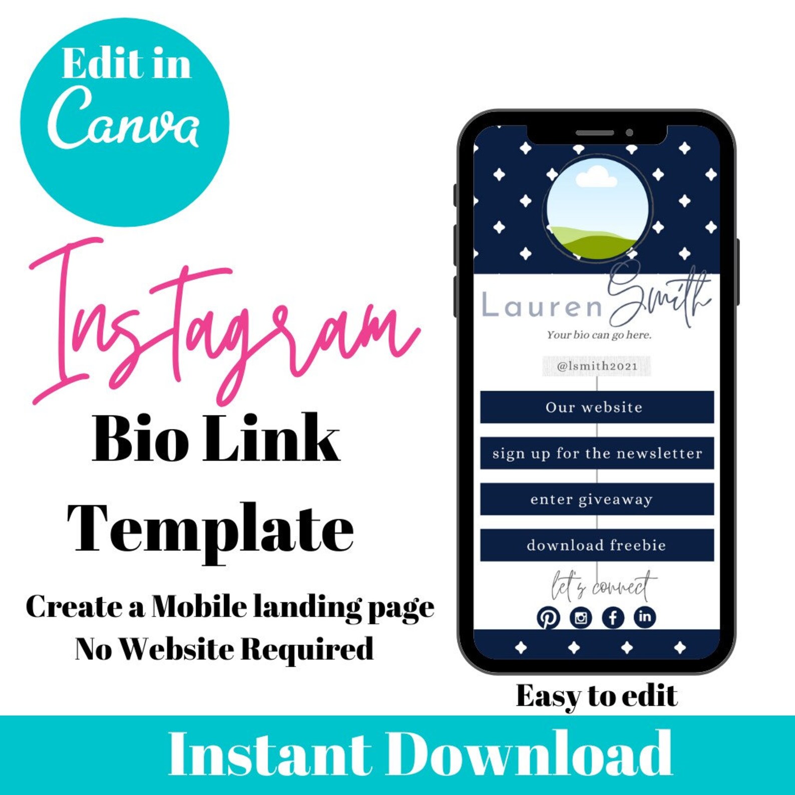 Instagram Landing Page Link in Bio Template Canva Template - Etsy