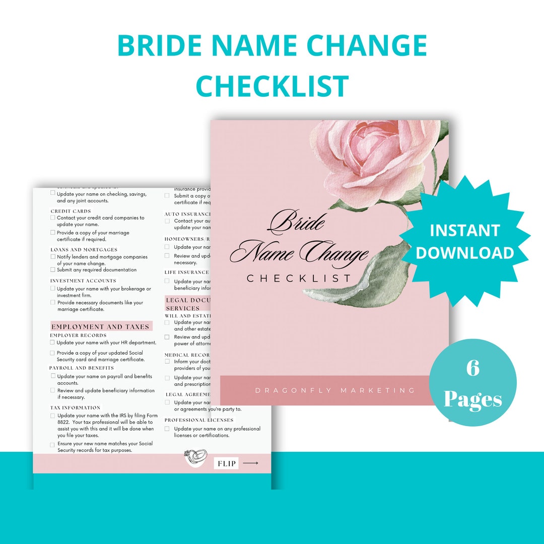 Bride Name Change Checklist, Bride Name Change Planner, Name Change ...