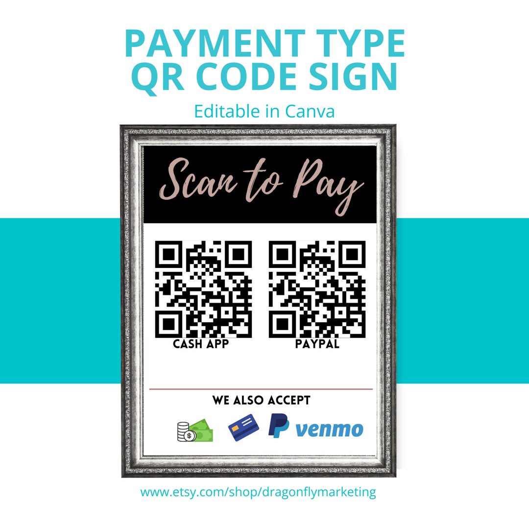 Rose Gold Payment Method Sign: Editable Business Template (canva) - Etsy
