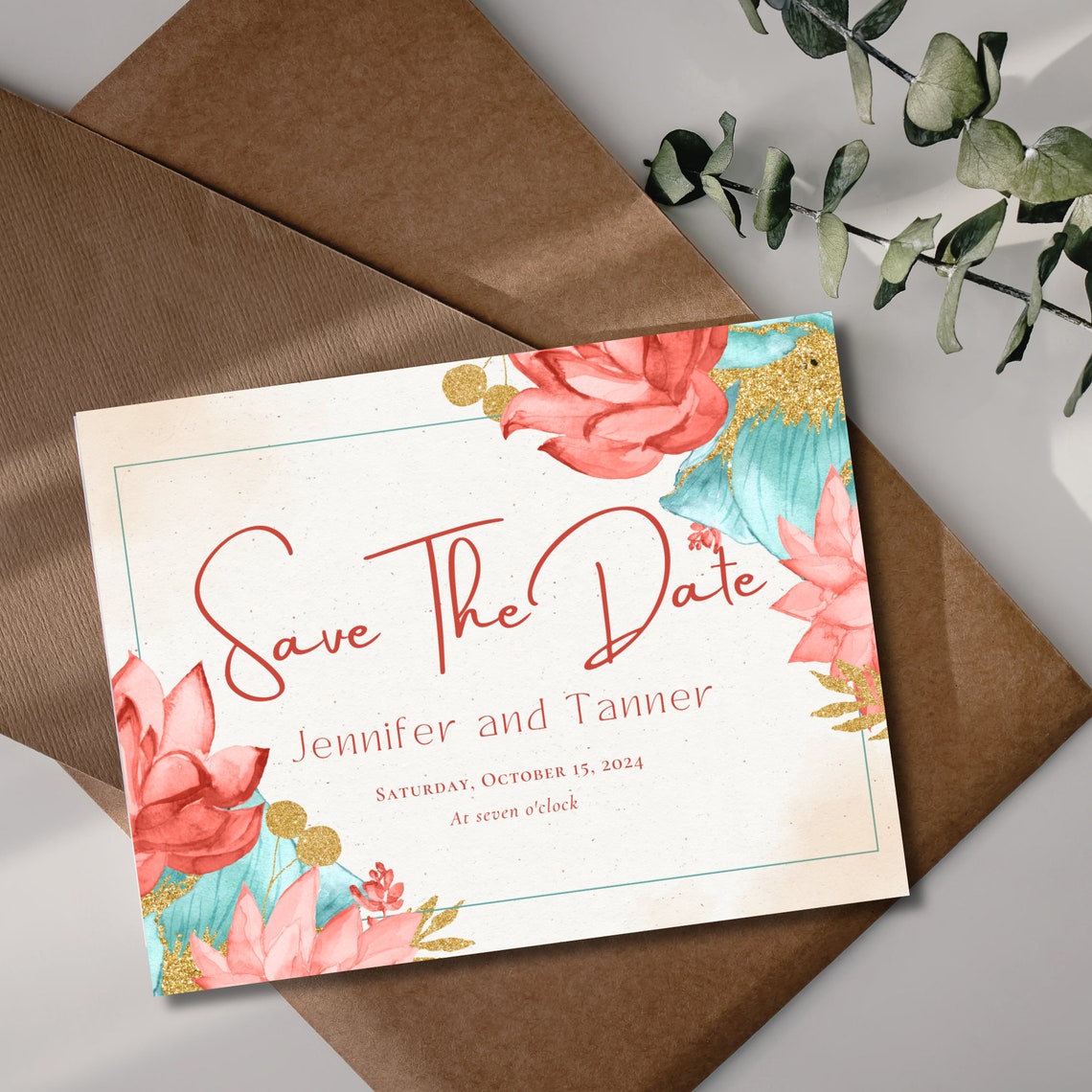 Teal and Coral Wedding Invitation Bundle, Editable Wedding Bundle ...