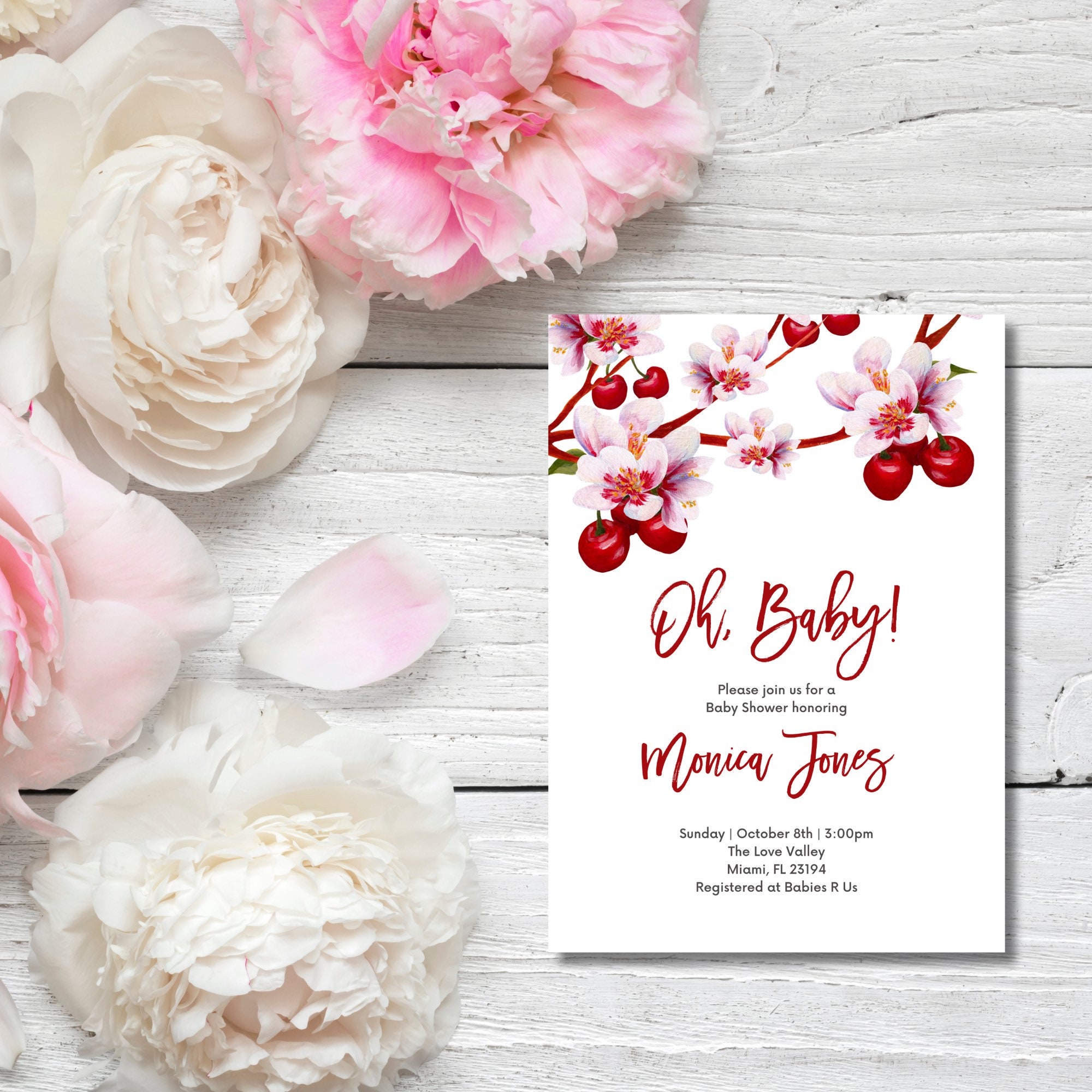 Cherry Blossom Baby Shower Invitation,editable Baby Shower Invitation ...