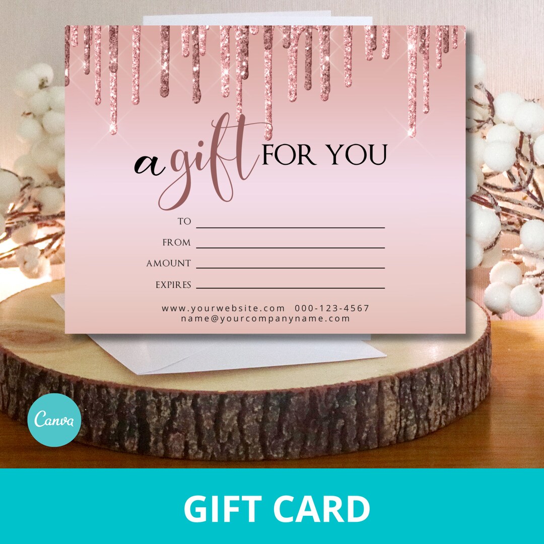 Rose Gold Gift Voucher, Canva Template, Editable Gift Card ...
