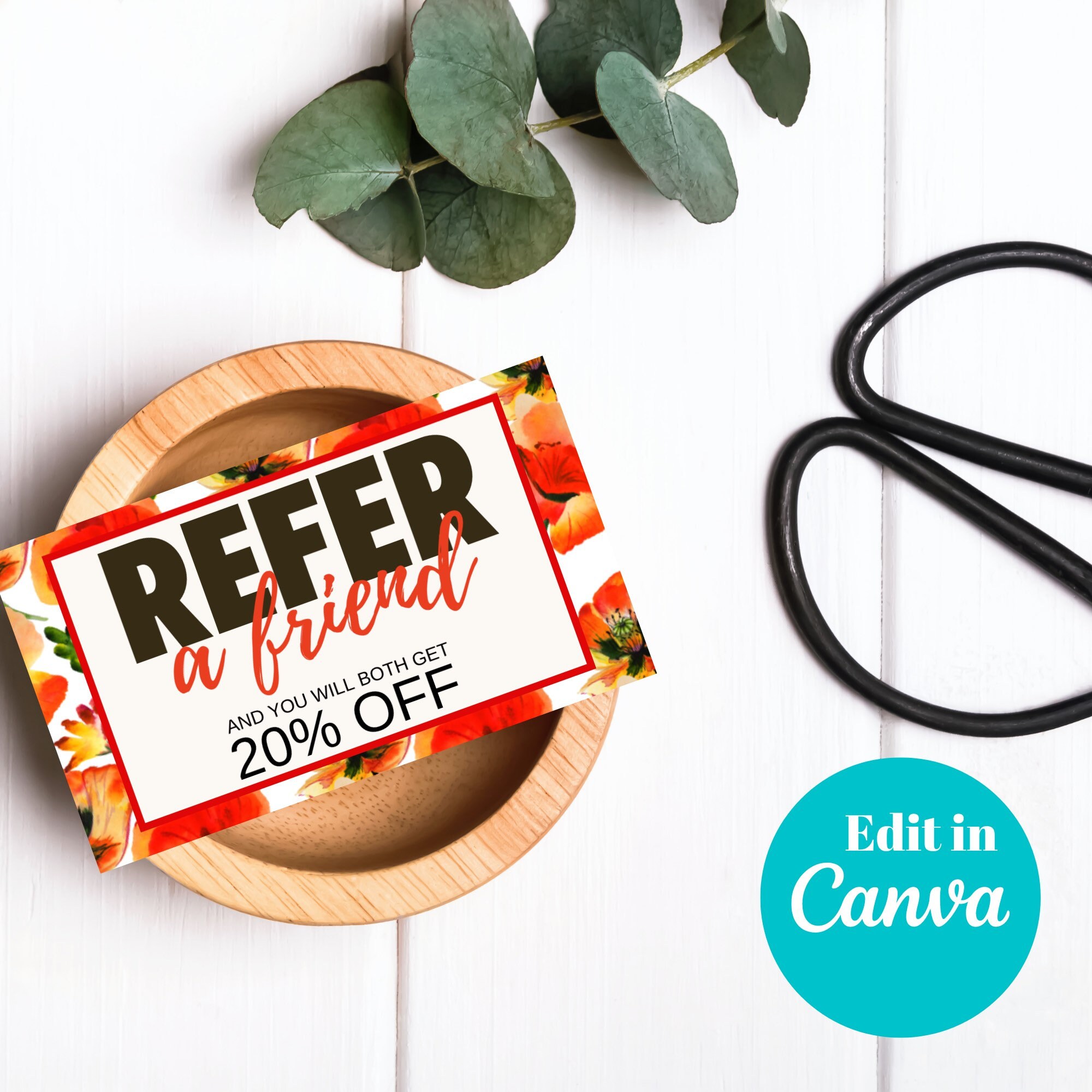 Floral Refer a Friend Card Template | Editable Canva Referral Card ...
