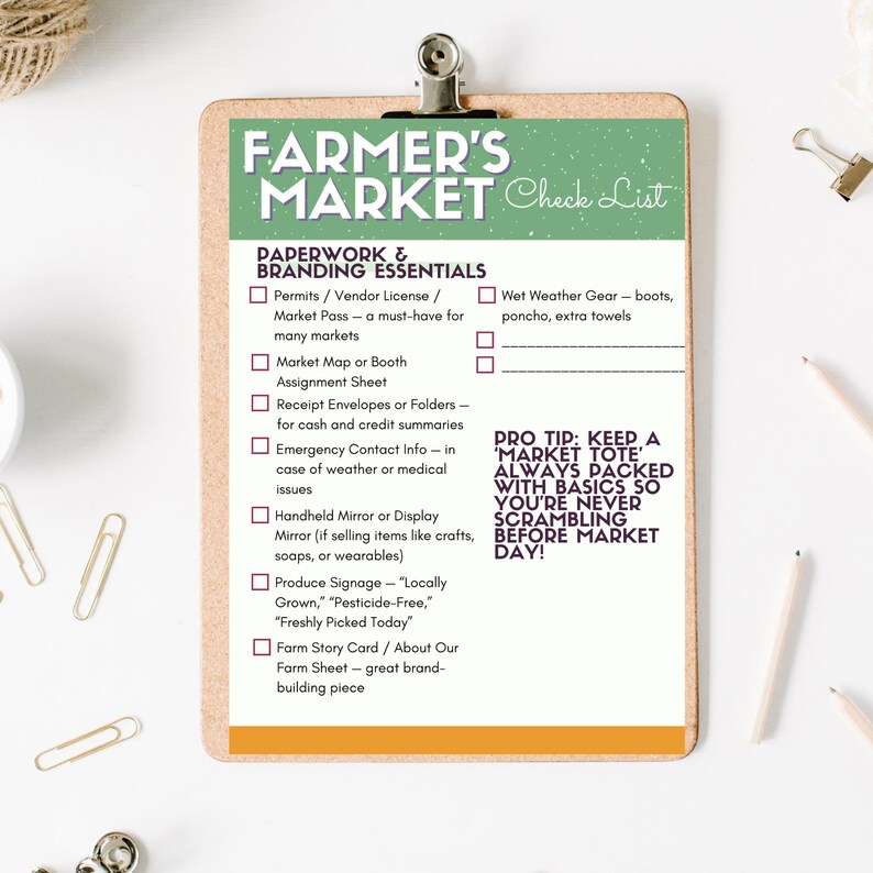 Farmers Market Checklist | Vendor Booth Setup List | Printable Market ...